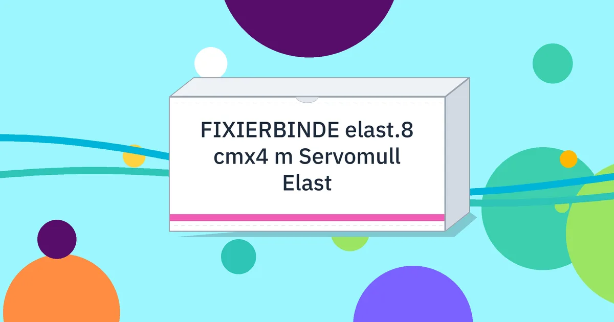 Symbolbild: Packung mit der Aufschrift FIXIERBINDE elast.8 cmx4 m Servomull Elast (PZN 03396783) – Verfügbarkeit und Bezug in Apotheken in Frankfurt am Main