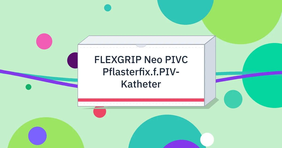 Symbolbild: Packung mit der Aufschrift FLEXGRIP Neo PIVC Pflasterfix.f.PIV-Katheter (PZN 20371394) – Verfügbarkeit und Bezug in Apotheken in Frankfurt am Main