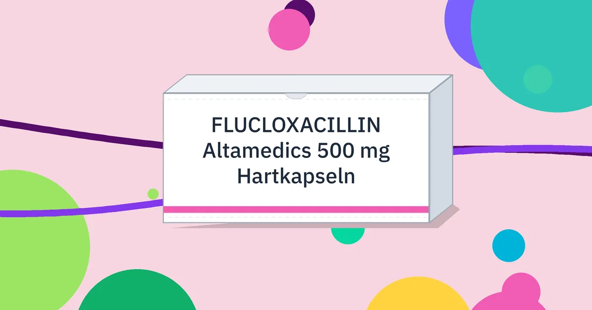 Symbolbild: Packung mit der Aufschrift FLUCLOXACILLIN Altamedics 500 mg Hartkapseln (PZN 07765237) – Verfügbarkeit und Bezug in Apotheken in Frankfurt am Main