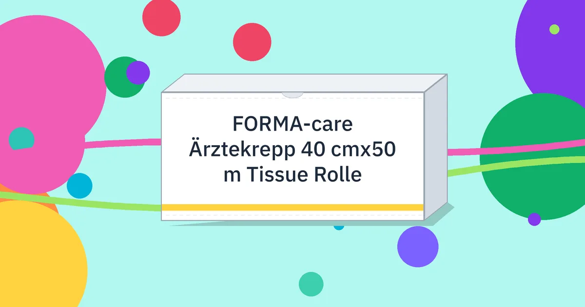 Symbolbild: Packung mit der Aufschrift FORMA-care Ärztekrepp 40 cmx50 m Tissue Rolle (PZN 10344769) – Verfügbarkeit und Bezug in Apotheken in Frankfurt am Main