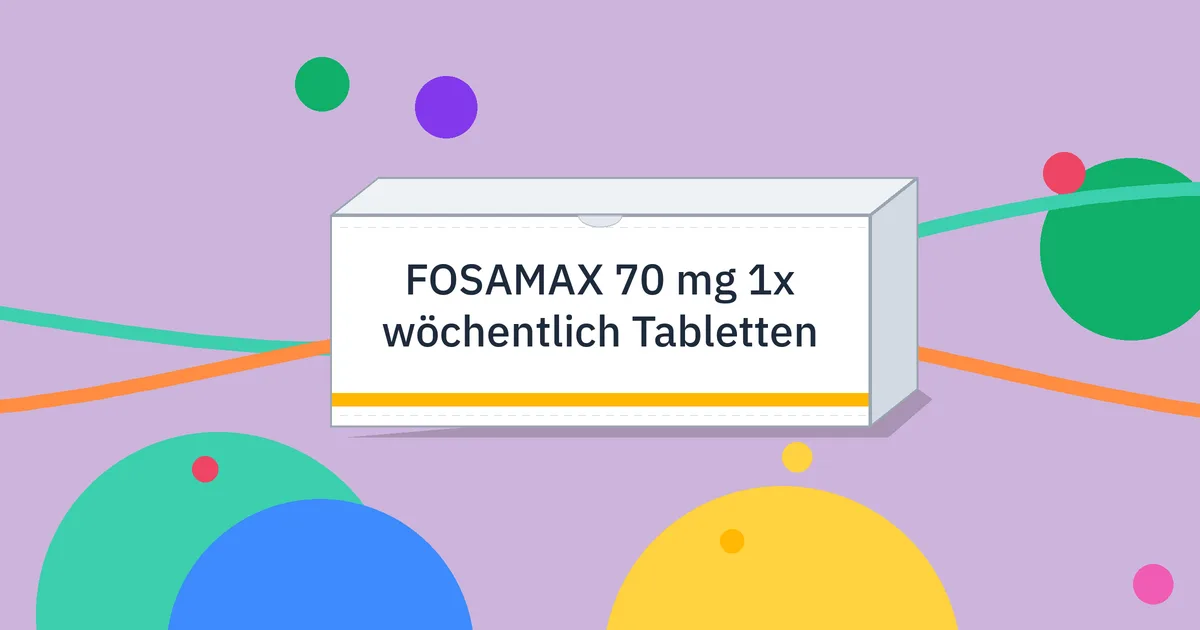Symbolbild: Packung mit der Aufschrift FOSAMAX 70 mg 1x wöchentlich Tabletten (PZN 03368829) – Verfügbarkeit und Bezug in Apotheken in Frankfurt am Main