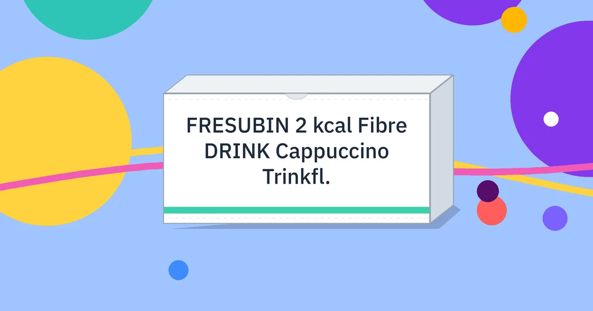 Symbolbild: Packung mit der Aufschrift FRESUBIN 2 kcal Fibre DRINK Cappuccino Trinkfl. (PZN 20191309) – Verfügbarkeit und Bezug in Apotheken in Frankfurt am Main
