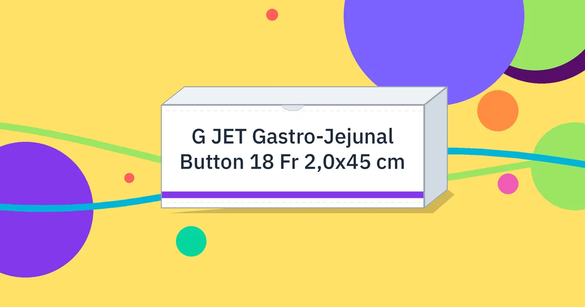 Symbolbild: Packung mit der Aufschrift G JET Gastro-Jejunal Button 18 Fr 2,0x45 cm (PZN 14347204) – Verfügbarkeit und Bezug in Apotheken in Frankfurt am Main