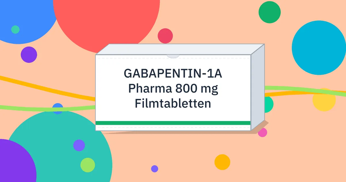 Symbolbild: Packung mit der Aufschrift GABAPENTIN-1A Pharma 800 mg Filmtabletten (PZN 01602735) – Verfügbarkeit und Bezug in Apotheken in Frankfurt am Main