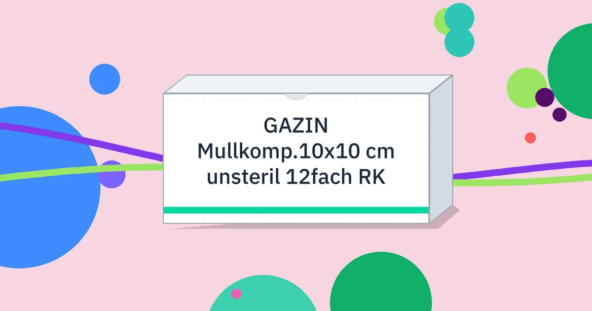 Symbolbild: Packung mit der Aufschrift GAZIN Mullkomp.10x10 cm unsteril 12fach RK (PZN 03959507) – Verfügbarkeit und Bezug in Apotheken in Frankfurt am Main