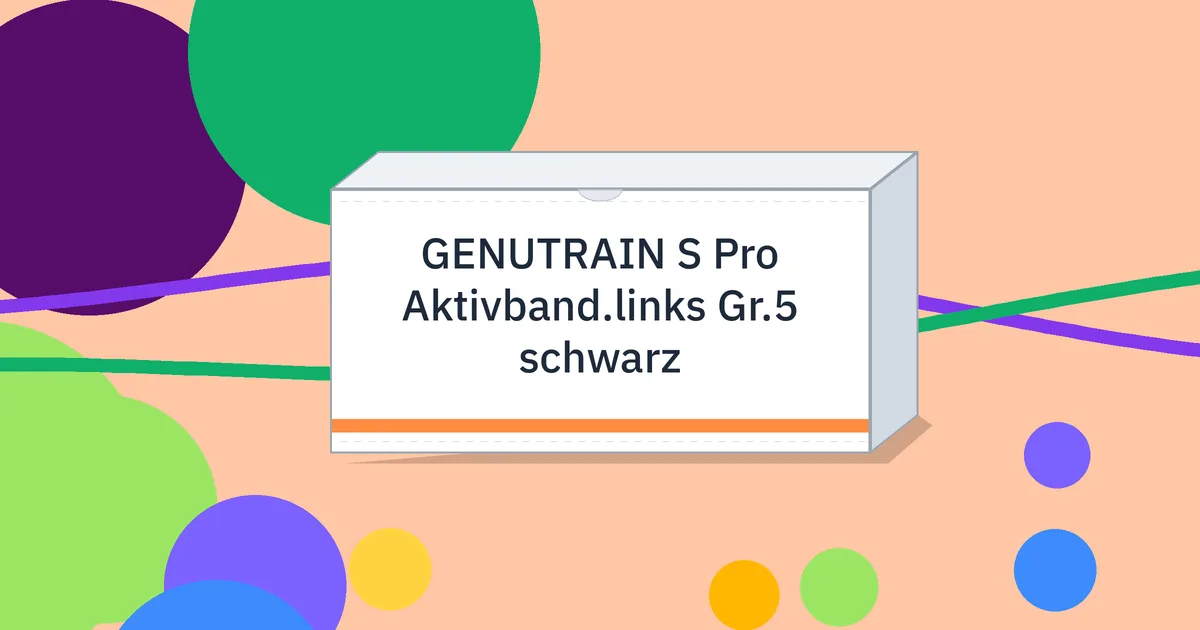 Symbolbild: Packung mit der Aufschrift GENUTRAIN S Pro Aktivband.links Gr.5 schwarz (PZN 09337190) – Verfügbarkeit und Bezug in Apotheken in Frankfurt am Main