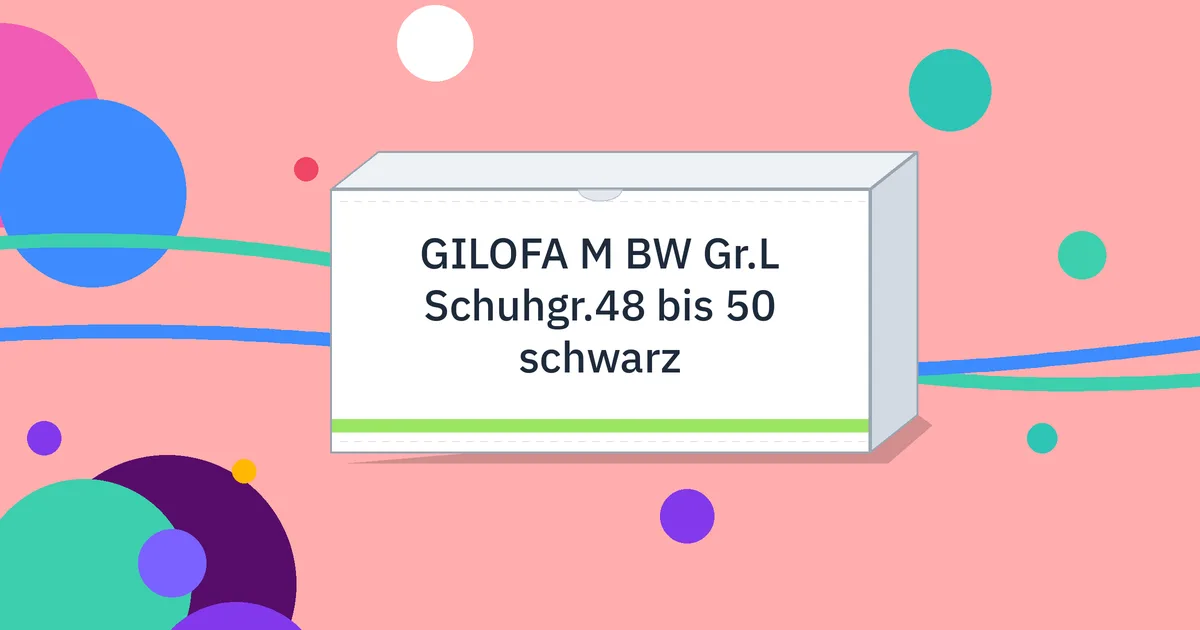 Symbolbild: Packung mit der Aufschrift GILOFA M BW Gr.L Schuhgr.48 bis 50 schwarz (PZN 16725314) – Verfügbarkeit und Bezug in Apotheken in Frankfurt am Main