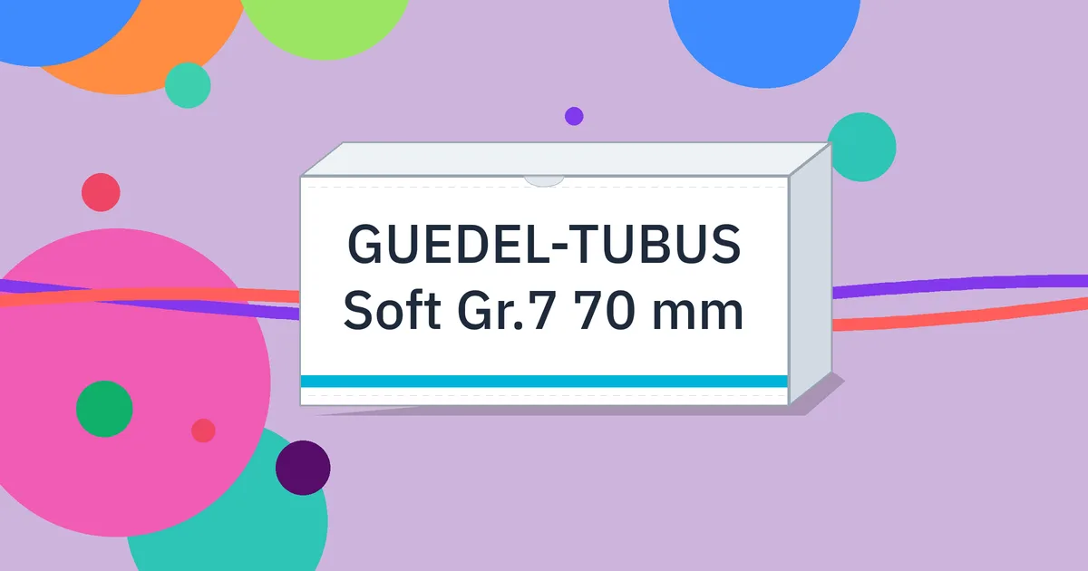 Symbolbild: Packung mit der Aufschrift GUEDEL-TUBUS Soft Gr.7 70 mm (PZN 15891163) – Verfügbarkeit und Bezug in Apotheken in Frankfurt am Main