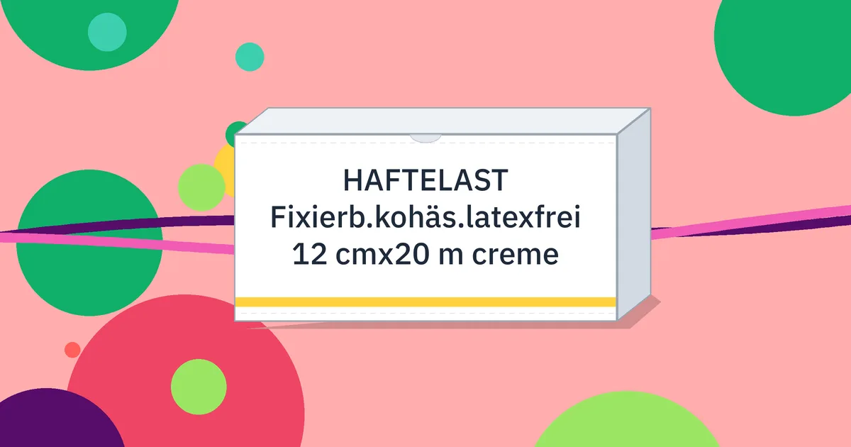 Symbolbild: Packung mit der Aufschrift HAFTELAST Fixierb.kohäs.latexfrei 12 cmx20 m creme (PZN 15998228) – Verfügbarkeit und Bezug in Apotheken in Frankfurt am Main