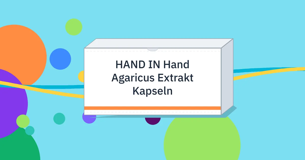 Symbolbild: Packung mit der Aufschrift HAND IN Hand Agaricus Extrakt Kapseln (PZN 19421945) – Verfügbarkeit und Bezug in Apotheken in Frankfurt am Main