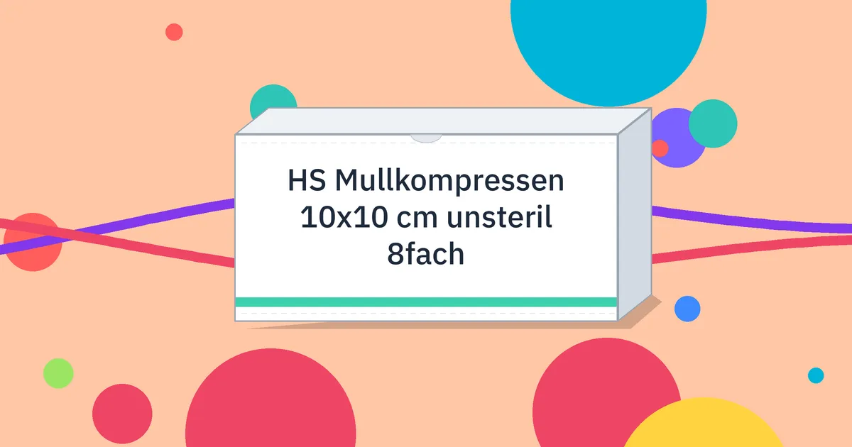 Symbolbild: Packung mit der Aufschrift HS Mullkompressen 10x10 cm unsteril 8fach (PZN 06436425) – Verfügbarkeit und Bezug in Apotheken in Frankfurt am Main