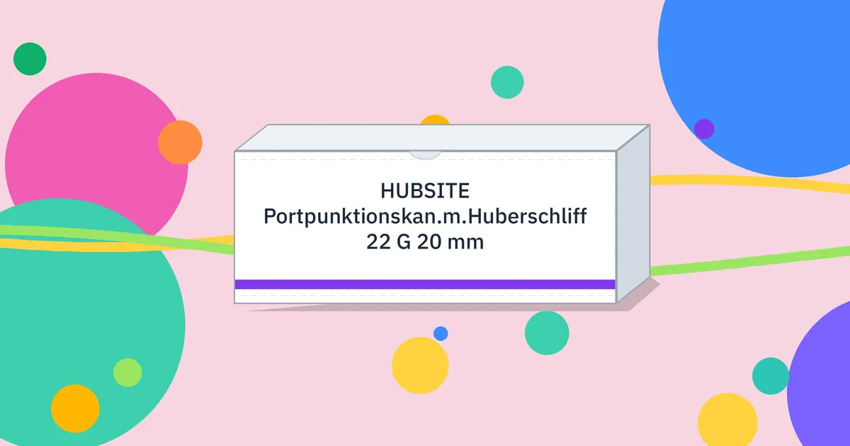 Symbolbild: Packung mit der Aufschrift HUBSITE Portpunktionskan.m.Huberschliff 22 G 20 mm (PZN 14322138) – Verfügbarkeit und Bezug in Apotheken in Frankfurt am Main