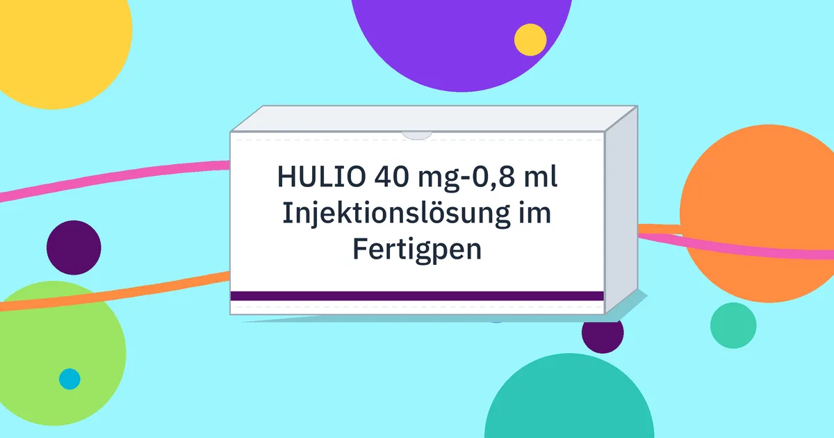 Symbolbild: Packung mit der Aufschrift HULIO 40 mg-0,8 ml Injektionslösung im Fertigpen (PZN 17312531) – Verfügbarkeit und Bezug in Apotheken in Frankfurt am Main
