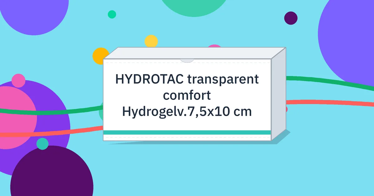 Symbolbild: Packung mit der Aufschrift HYDROTAC transparent comfort Hydrogelv.7,5x10 cm (PZN 20740495) – Verfügbarkeit und Bezug in Apotheken in Frankfurt am Main