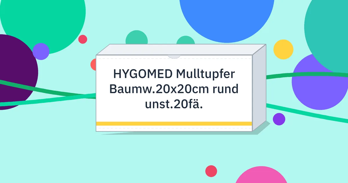 Symbolbild: Packung mit der Aufschrift HYGOMED Mulltupfer Baumw.20x20cm rund unst.20fä. (PZN 20382920) – Verfügbarkeit und Bezug in Apotheken in Frankfurt am Main