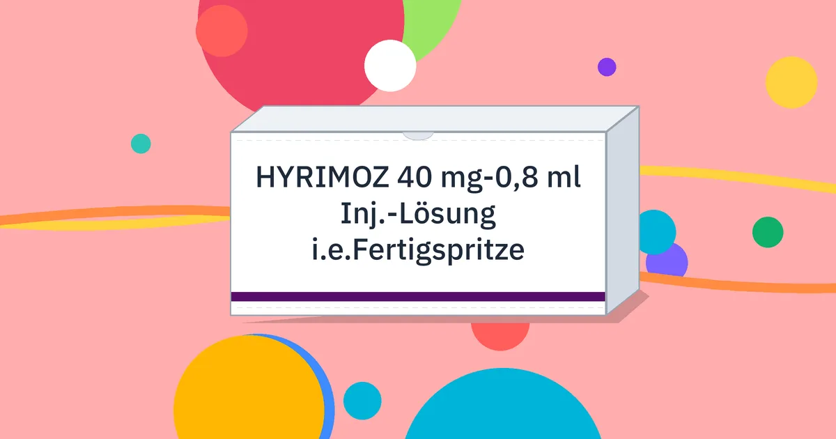 Symbolbild: Packung mit der Aufschrift HYRIMOZ 40 mg-0,8 ml Inj.-Lösung i.e.Fertigspritze (PZN 15317033) – Verfügbarkeit und Bezug in Apotheken in Frankfurt am Main