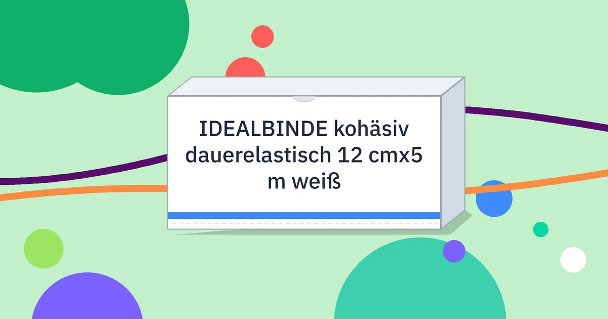 Symbolbild: Packung mit der Aufschrift IDEALBINDE kohäsiv dauerelastisch 12 cmx5 m weiß (PZN 04794735) – Verfügbarkeit und Bezug in Apotheken in Frankfurt am Main