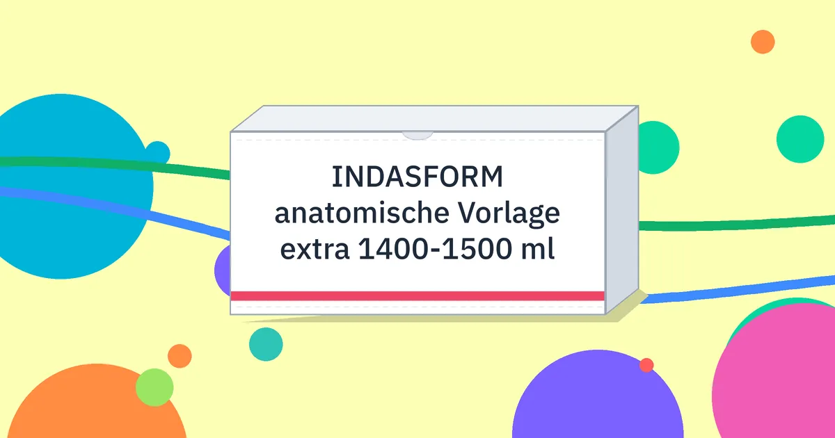 Symbolbild: Packung mit der Aufschrift INDASFORM anatomische Vorlage extra 1400-1500 ml (PZN 09922971) – Verfügbarkeit und Bezug in Apotheken in Frankfurt am Main