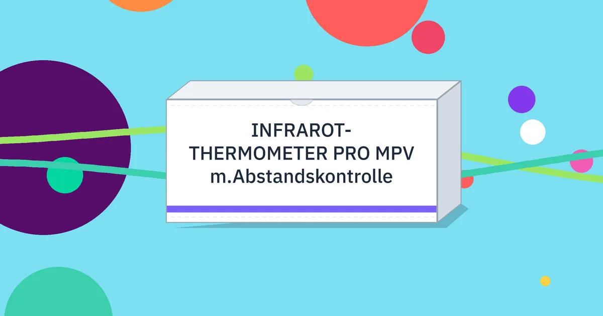 Symbolbild: Packung mit der Aufschrift INFRAROT-THERMOMETER PRO MPV m.Abstandskontrolle (PZN 16898492) – Verfügbarkeit und Bezug in Apotheken in Frankfurt am Main