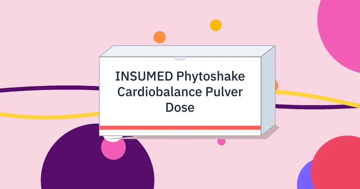 Symbolbild: Packung mit der Aufschrift INSUMED Phytoshake Cardiobalance Pulver Dose (PZN 19974348) – Verfügbarkeit und Bezug in Apotheken in Frankfurt am Main