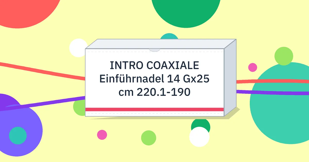 Symbolbild: Packung mit der Aufschrift INTRO COAXIALE Einführnadel 14 Gx25 cm 220.1-190 (PZN 16946179) – Verfügbarkeit und Bezug in Apotheken in Frankfurt am Main