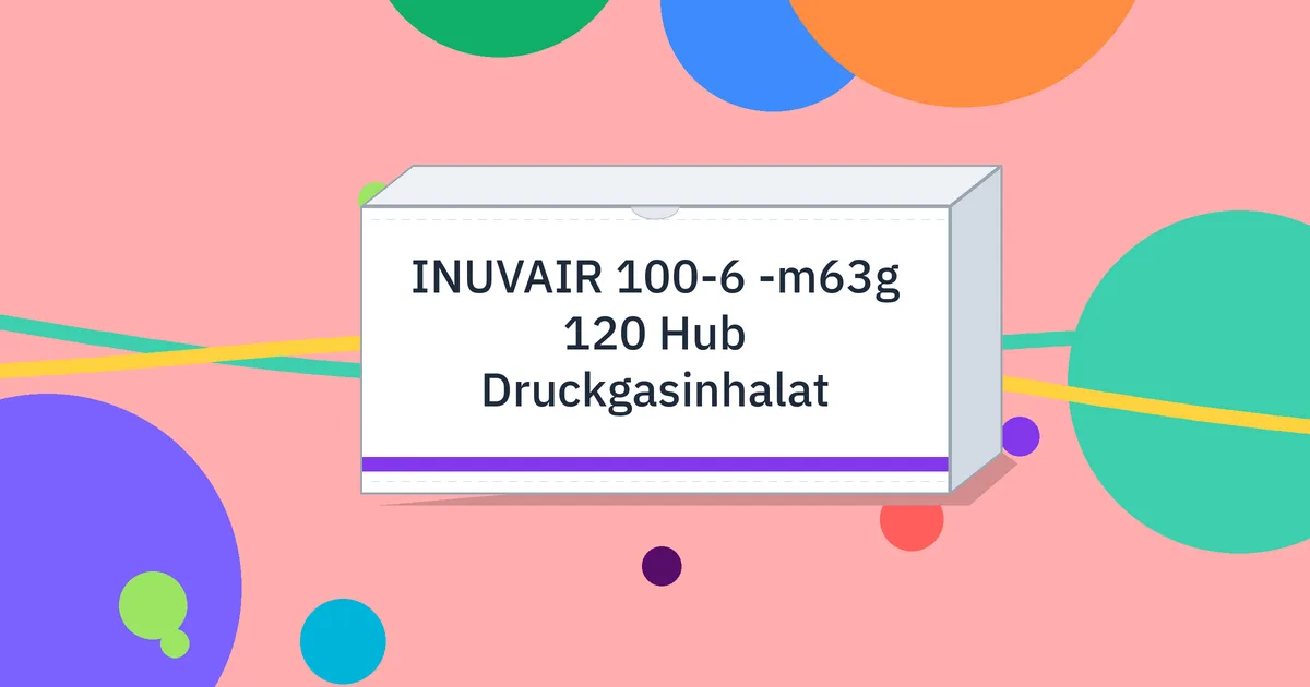 Symbolbild: Packung mit der Aufschrift INUVAIR 100-6 -m63g 120 Hub Druckgasinhalat (PZN 06926827) – Verfügbarkeit und Bezug in Apotheken in Frankfurt am Main