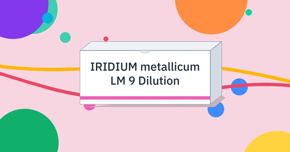 Symbolbild: Packung mit der Aufschrift IRIDIUM metallicum LM 9 Dilution (PZN 12913390) – Verfügbarkeit und Bezug in Apotheken in Frankfurt am Main