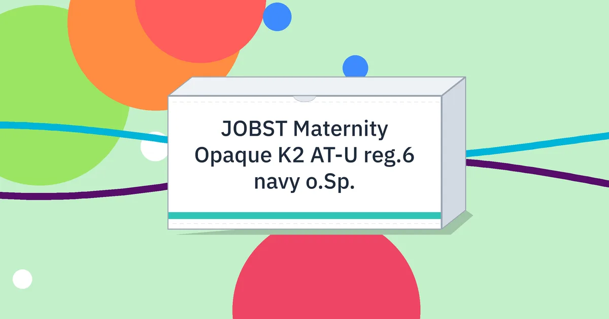 Symbolbild: Packung mit der Aufschrift JOBST Maternity Opaque K2 AT-U reg.6 navy o.Sp. (PZN 15861073) – Verfügbarkeit und Bezug in Apotheken in Frankfurt am Main