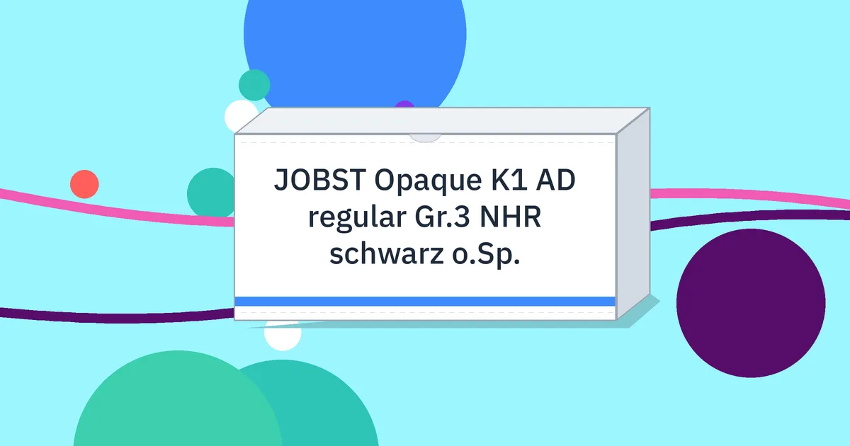 Symbolbild: Packung mit der Aufschrift JOBST Opaque K1 AD regular Gr.3 NHR schwarz o.Sp. (PZN 13082726) – Verfügbarkeit und Bezug in Apotheken in Frankfurt am Main