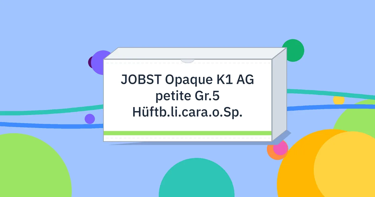 Symbolbild: Packung mit der Aufschrift JOBST Opaque K1 AG petite Gr.5 Hüftb.li.cara.o.Sp. (PZN 13097900) – Verfügbarkeit und Bezug in Apotheken in Frankfurt am Main