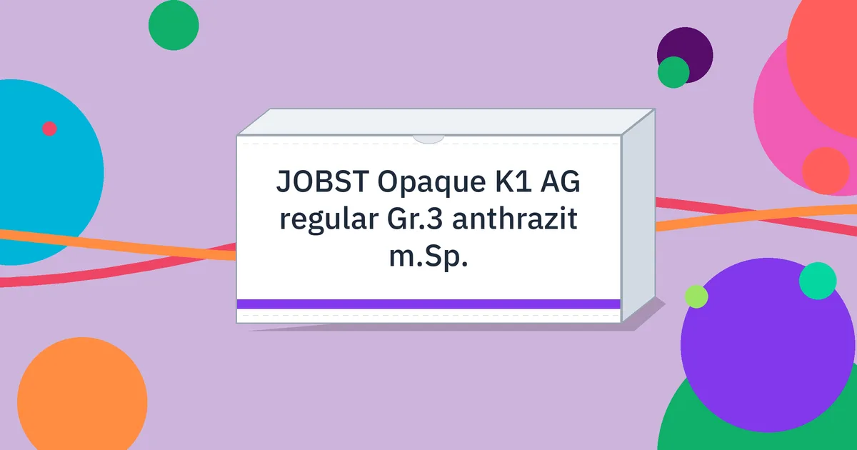Symbolbild: Packung mit der Aufschrift JOBST Opaque K1 AG regular Gr.3 anthrazit m.Sp. (PZN 16267998) – Verfügbarkeit und Bezug in Apotheken in Frankfurt am Main