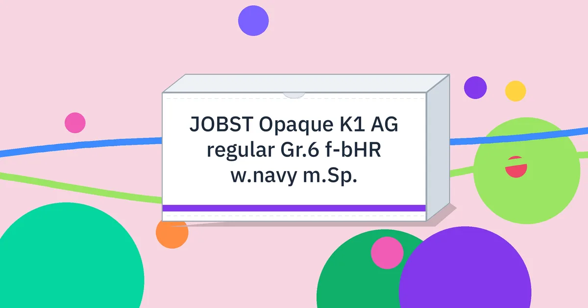Symbolbild: Packung mit der Aufschrift JOBST Opaque K1 AG regular Gr.6 f-bHR w.navy m.Sp. (PZN 13091027) – Verfügbarkeit und Bezug in Apotheken in Frankfurt am Main