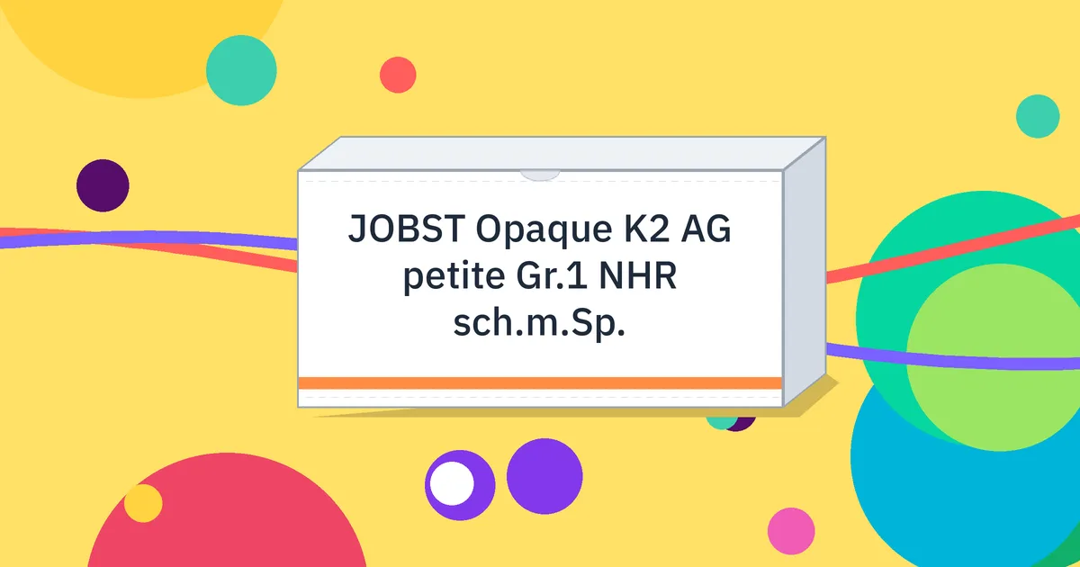 Symbolbild: Packung mit der Aufschrift JOBST Opaque K2 AG petite Gr.1 NHR sch.m.Sp. (PZN 11255134) – Verfügbarkeit und Bezug in Apotheken in Frankfurt am Main