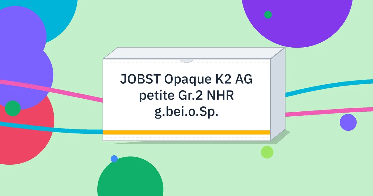Symbolbild: Packung mit der Aufschrift JOBST Opaque K2 AG petite Gr.2 NHR g.bei.o.Sp. (PZN 16283655) – Verfügbarkeit und Bezug in Apotheken in Frankfurt am Main