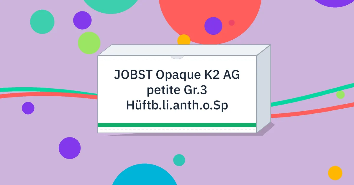 Symbolbild: Packung mit der Aufschrift JOBST Opaque K2 AG petite Gr.3 Hüftb.li.anth.o.Sp (PZN 16288747) – Verfügbarkeit und Bezug in Apotheken in Frankfurt am Main