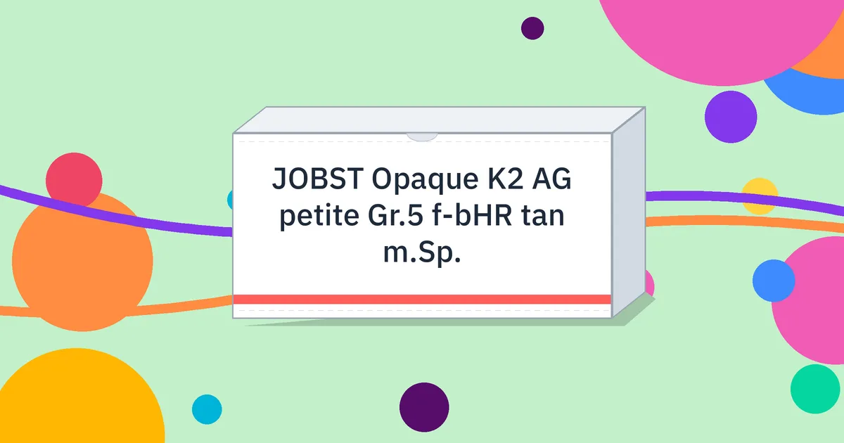 Symbolbild: Packung mit der Aufschrift JOBST Opaque K2 AG petite Gr.5 f-bHR tan m.Sp. (PZN 16284502) – Verfügbarkeit und Bezug in Apotheken in Frankfurt am Main