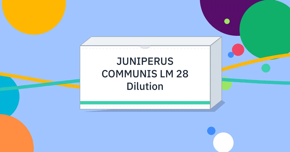 Symbolbild: Packung mit der Aufschrift JUNIPERUS COMMUNIS LM 28 Dilution (PZN 13564856) – Verfügbarkeit und Bezug in Apotheken in Frankfurt am Main