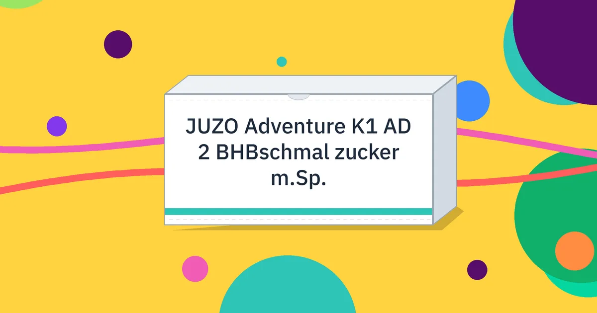 Symbolbild: Packung mit der Aufschrift JUZO Adventure K1 AD 2 BHBschmal zucker m.Sp. (PZN 16342843) – Verfügbarkeit und Bezug in Apotheken in Frankfurt am Main