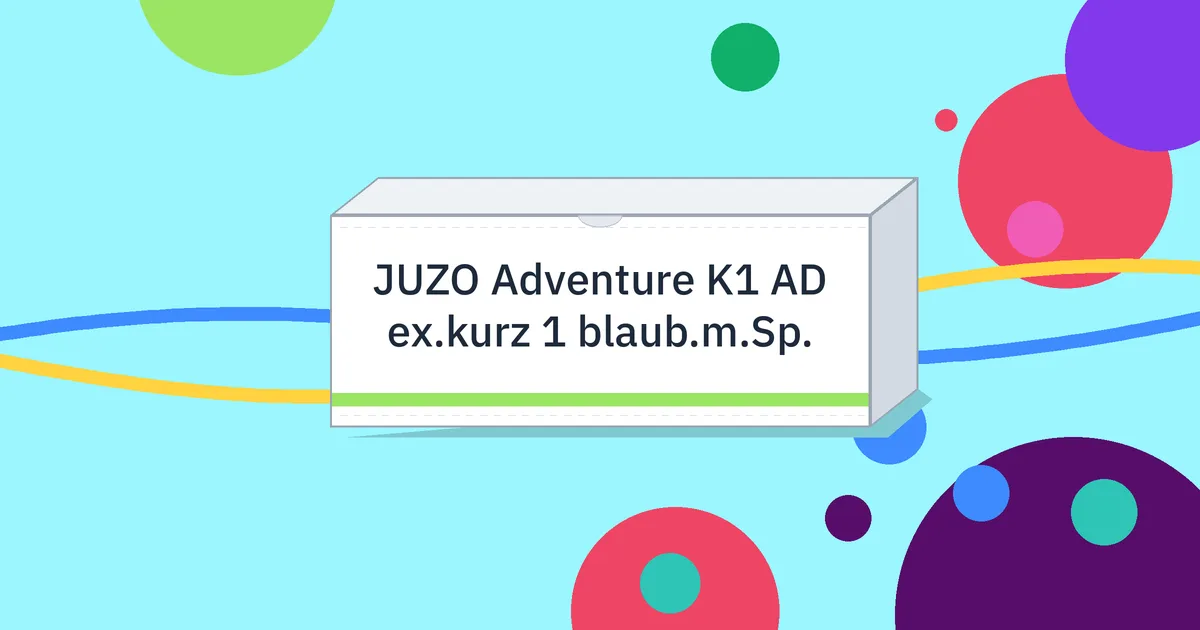 Symbolbild: Packung mit der Aufschrift JUZO Adventure K1 AD ex.kurz 1 blaub.m.Sp. (PZN 16345936) – Verfügbarkeit und Bezug in Apotheken in Frankfurt am Main