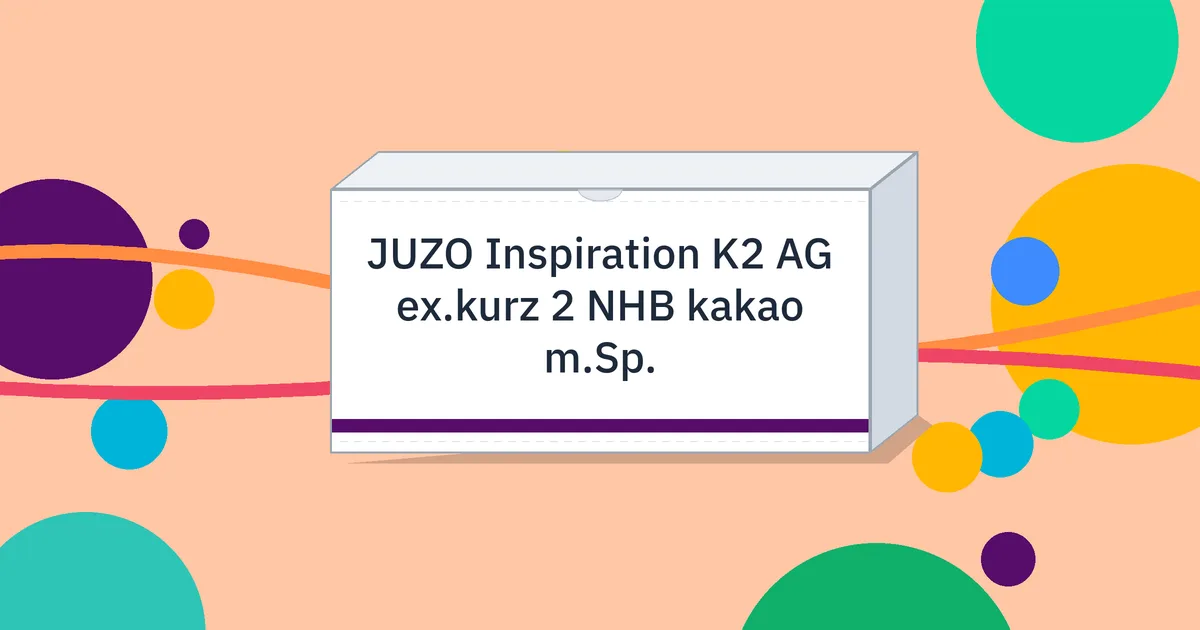 Symbolbild: Packung mit der Aufschrift JUZO Inspiration K2 AG ex.kurz 2 NHB kakao m.Sp. (PZN 14962174) – Verfügbarkeit und Bezug in Apotheken in Frankfurt am Main
