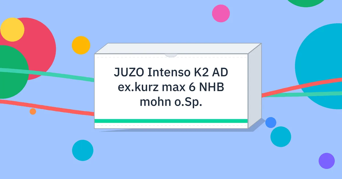 Symbolbild: Packung mit der Aufschrift JUZO Intenso K2 AD ex.kurz max 6 NHB mohn o.Sp. (PZN 18621180) – Verfügbarkeit und Bezug in Apotheken in Frankfurt am Main