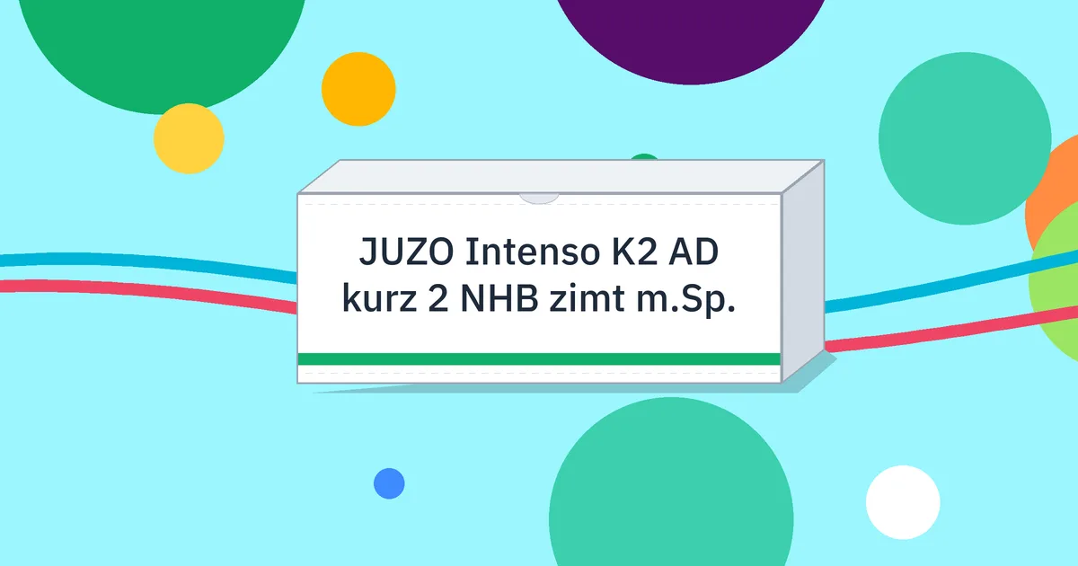 Symbolbild: Packung mit der Aufschrift JUZO Intenso K2 AD kurz 2 NHB zimt m.Sp. (PZN 18610874) – Verfügbarkeit und Bezug in Apotheken in Frankfurt am Main