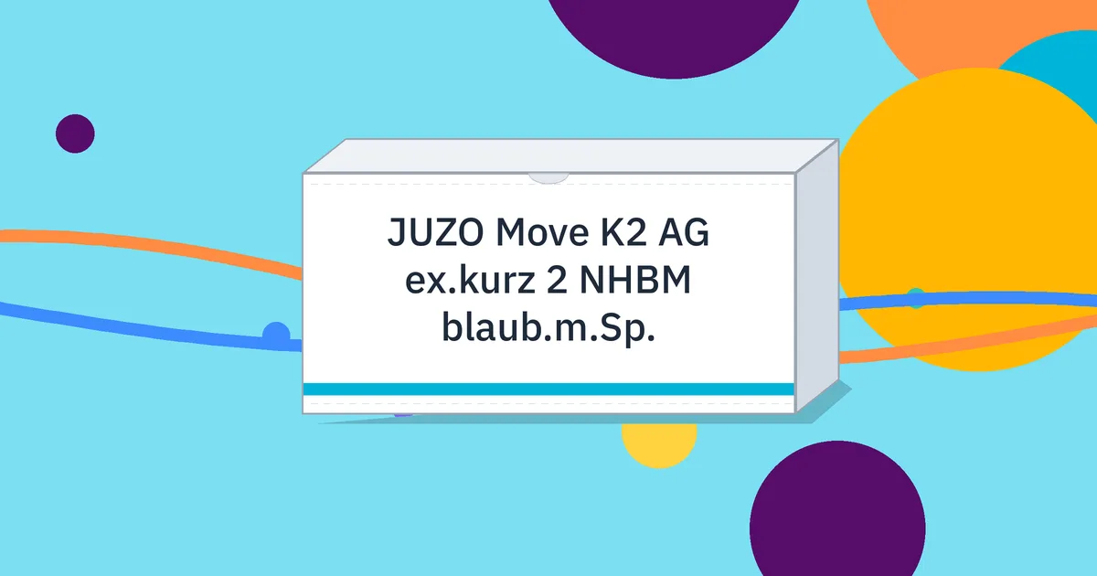 Symbolbild: Packung mit der Aufschrift JUZO Move K2 AG ex.kurz 2 NHBM blaub.m.Sp. (PZN 18562744) – Verfügbarkeit und Bezug in Apotheken in Frankfurt am Main