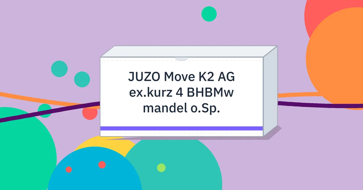 Symbolbild: Packung mit der Aufschrift JUZO Move K2 AG ex.kurz 4 BHBMw mandel o.Sp. (PZN 16649694) – Verfügbarkeit und Bezug in Apotheken in Frankfurt am Main