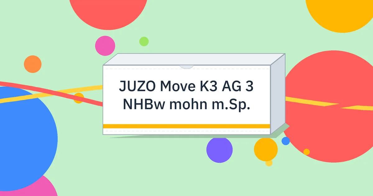 Symbolbild: Packung mit der Aufschrift JUZO Move K3 AG 3 NHBw mohn m.Sp. (PZN 18586383) – Verfügbarkeit und Bezug in Apotheken in Frankfurt am Main