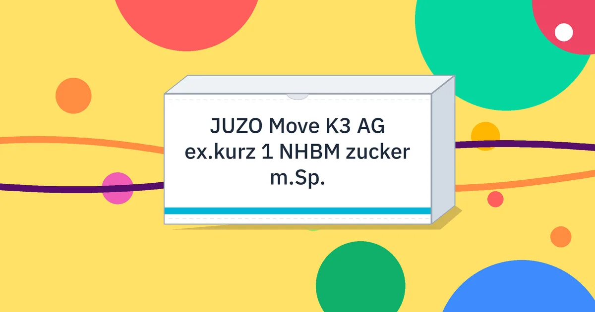 Symbolbild: Packung mit der Aufschrift JUZO Move K3 AG ex.kurz 1 NHBM zucker m.Sp. (PZN 18582557) – Verfügbarkeit und Bezug in Apotheken in Frankfurt am Main