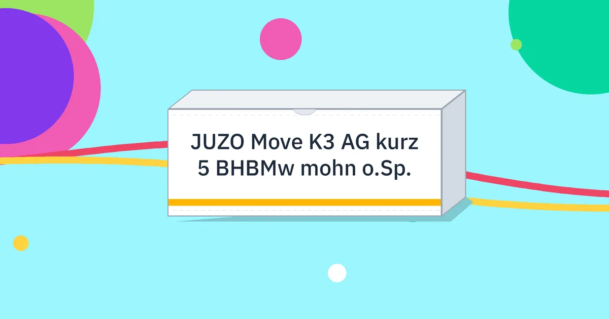 Symbolbild: Packung mit der Aufschrift JUZO Move K3 AG kurz 5 BHBMw mohn o.Sp. (PZN 18594158) – Verfügbarkeit und Bezug in Apotheken in Frankfurt am Main
