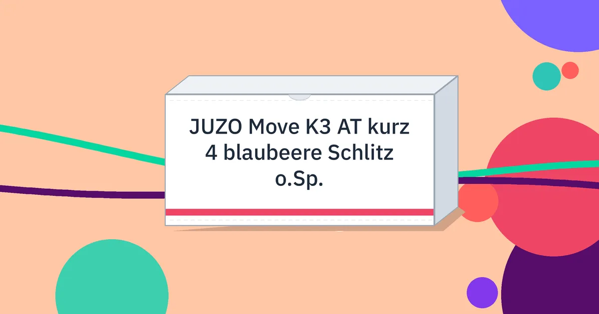 Symbolbild: Packung mit der Aufschrift JUZO Move K3 AT kurz 4 blaubeere Schlitz o.Sp. (PZN 20685773) – Verfügbarkeit und Bezug in Apotheken in Frankfurt am Main