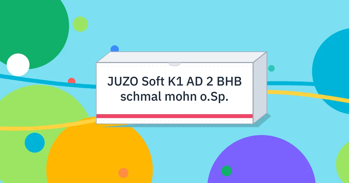 Symbolbild: Packung mit der Aufschrift JUZO Soft K1 AD 2 BHB schmal mohn o.Sp. (PZN 15463266) – Verfügbarkeit und Bezug in Apotheken in Frankfurt am Main