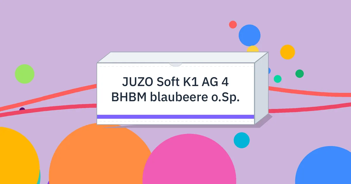 Symbolbild: Packung mit der Aufschrift JUZO Soft K1 AG 4 BHBM blaubeere o.Sp. (PZN 14857098) – Verfügbarkeit und Bezug in Apotheken in Frankfurt am Main